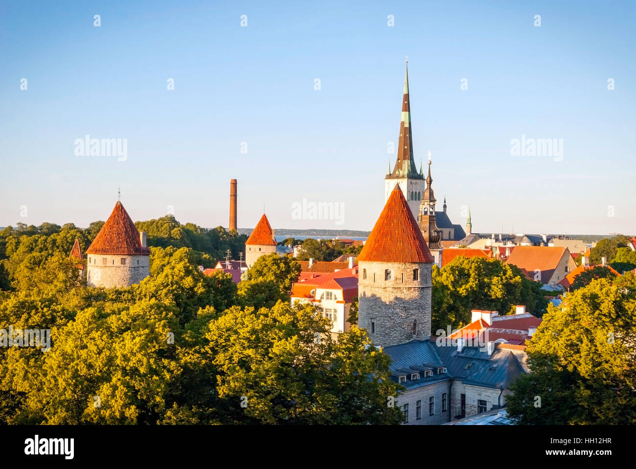 Cityscape of old town Tallinn with bright roofs in sunlight, Estonia ...