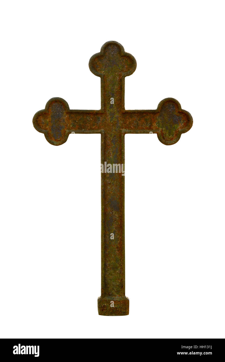 Old rusty metal cross isolated on white Stock Photo - Alamy