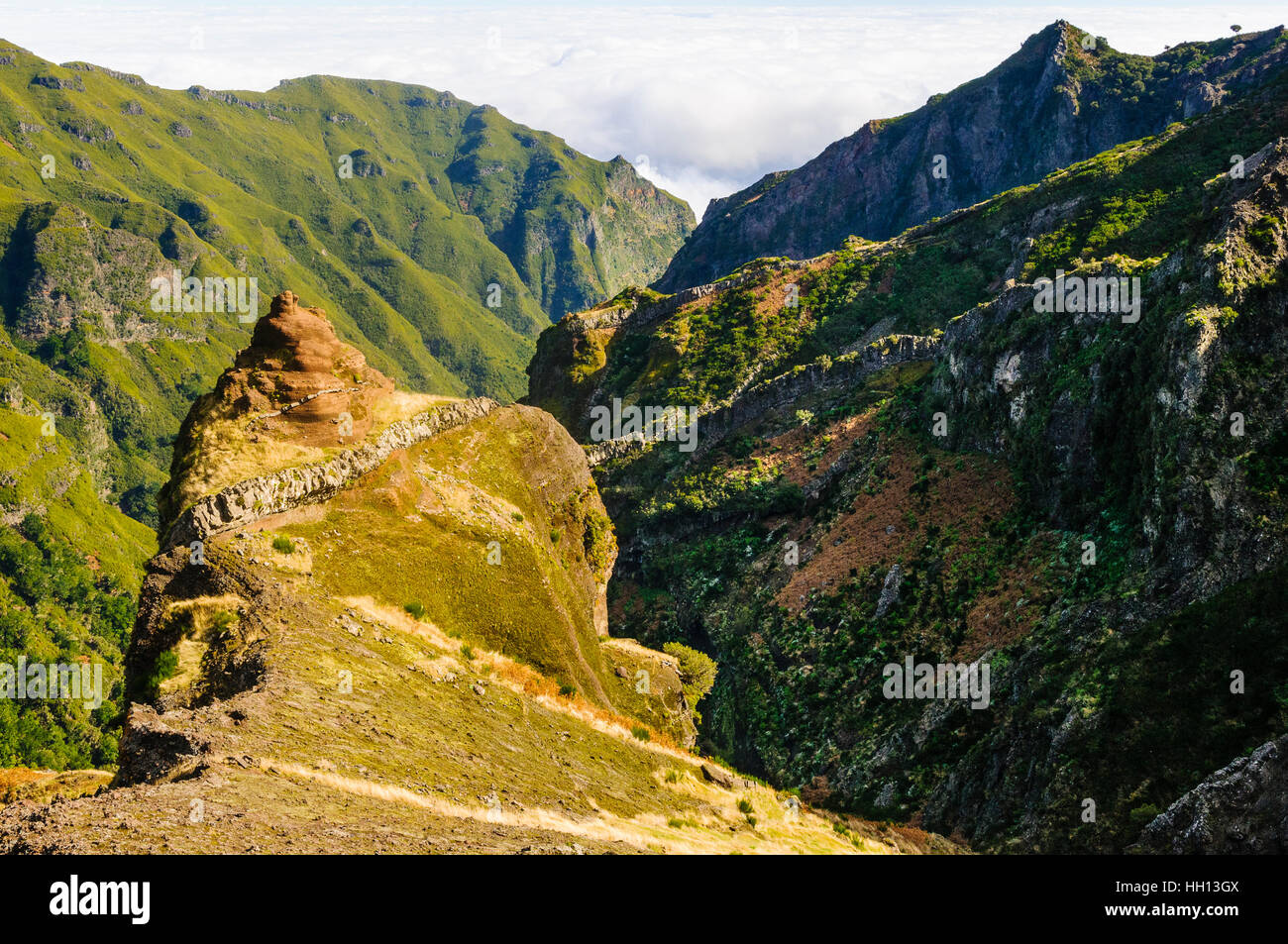 View east from approach to Pico Ruivo Madeira’s highest summit with ...