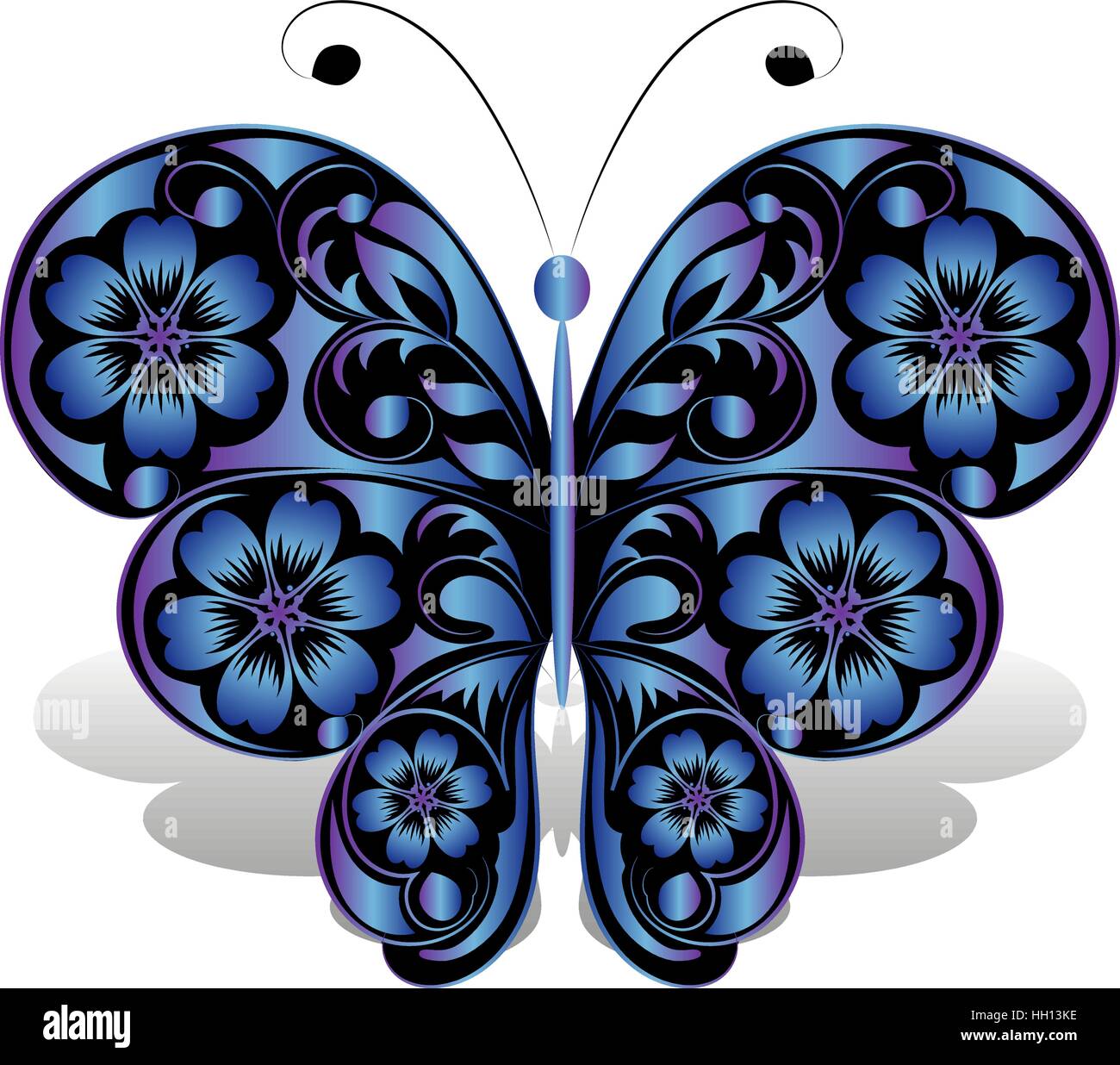 Blue butterfly with floral pattern Stock Vector Image & Art - Alamy