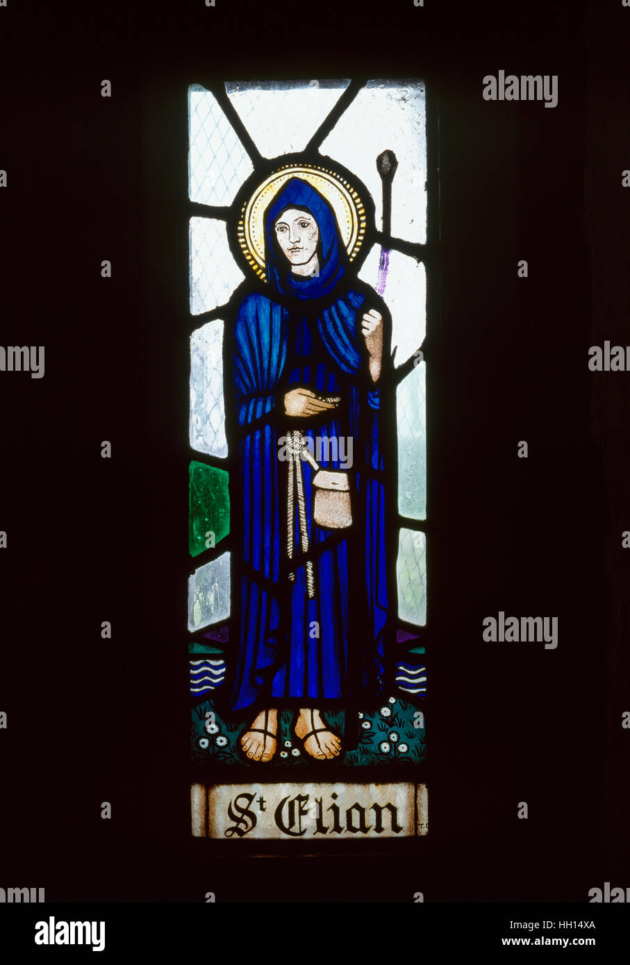 Modern stained glass depicting C6th Cornish or Breton missionary St ...