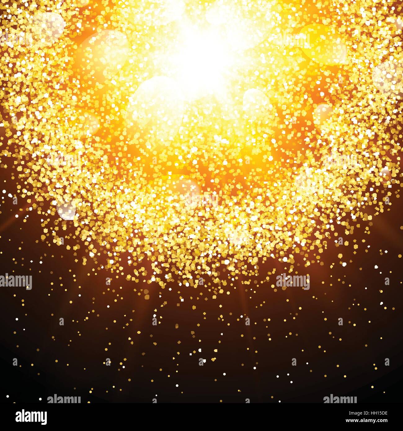 Abstract golden explosion with gold glittering elements. Burst of glowing star. Dust firework ...