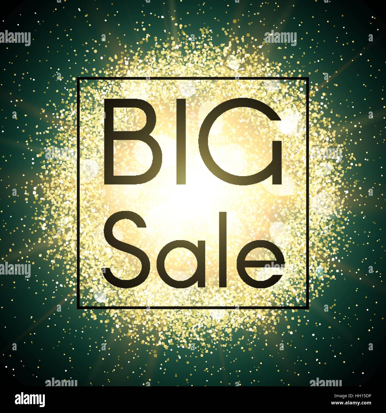 Big sale banner. Abstract explosion with gold glittering elements. Burst of glowing star. Dust ...