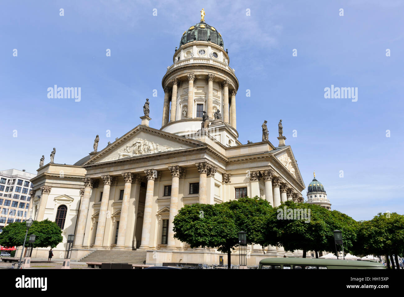 The facade of the Neue Kirche Cathedral in Gendarmenmarkt, Berlin ...