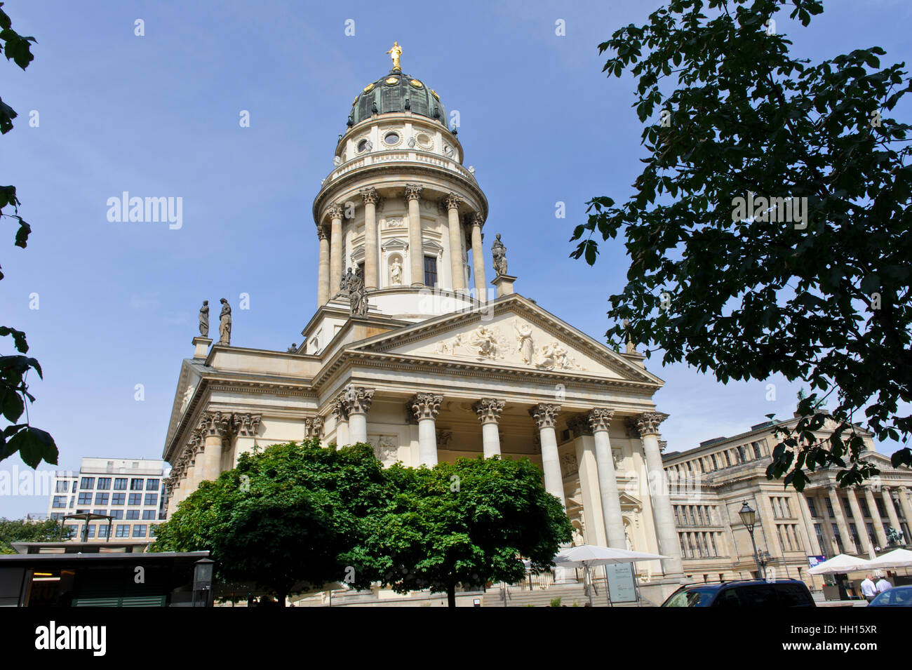 The facade of the Neue Kirche Cathedral in Gendarmenmarkt, Berlin ...