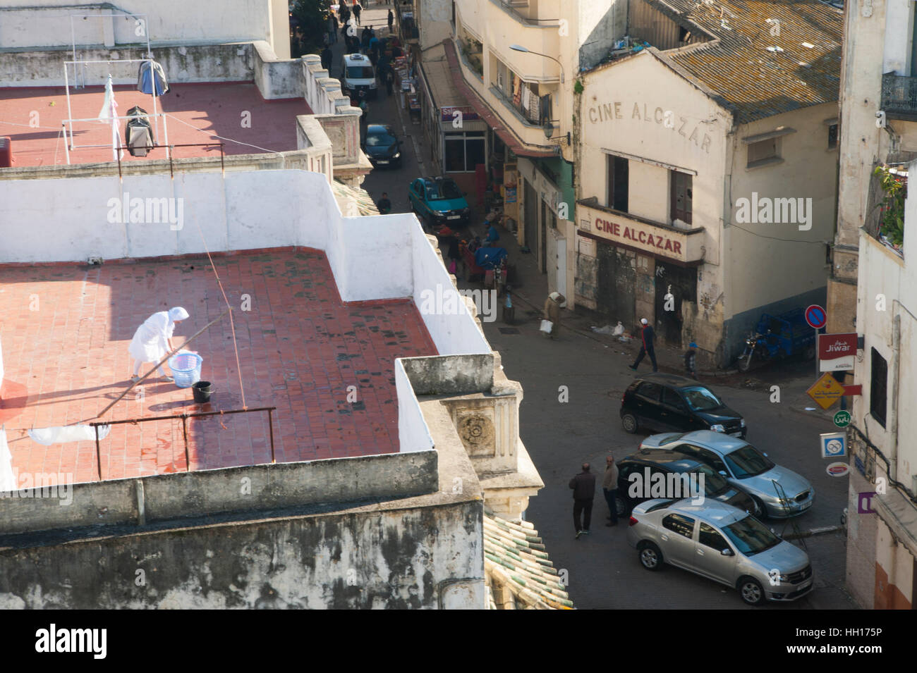 Rooftop and street in Tangiers. Morocco Stock Photo - Alamy