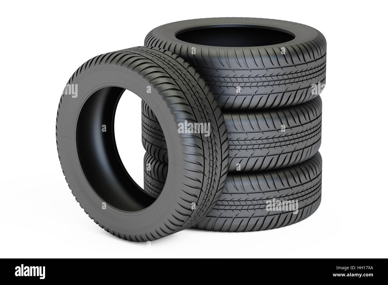 Stack of automobile tires, 3D rendering isolated on white background ...