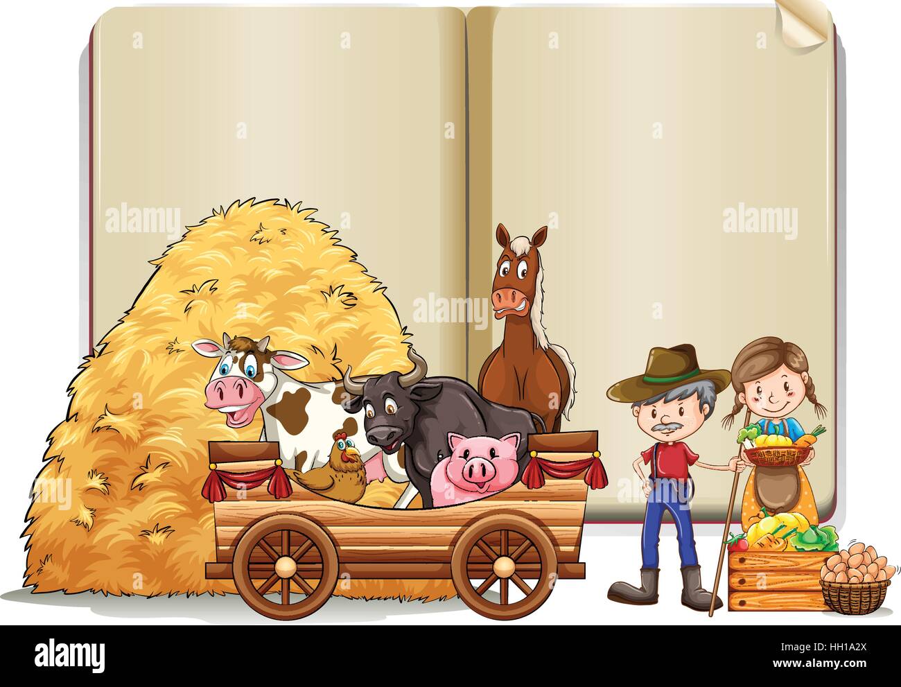 Farmers and animals in the book template illustration Stock Vector ...