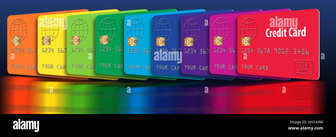 Credit cards in a spectrum of rainbow colors Stock Photo - Alamy