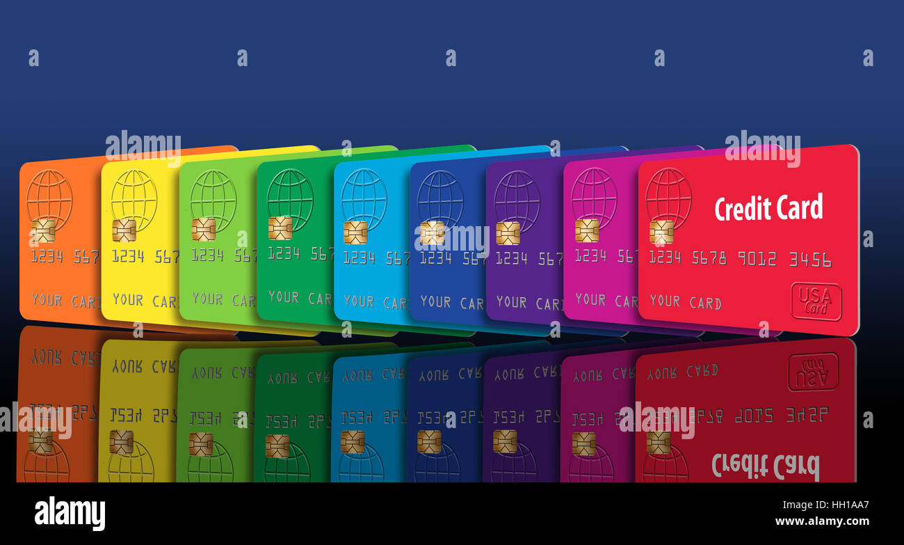 Credit cards in a spectrum of rainbow colors Stock Photo - Alamy