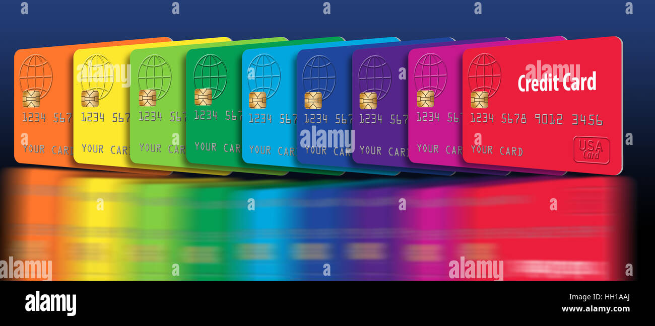 Credit cards in a spectrum of rainbow colors Stock Photo - Alamy