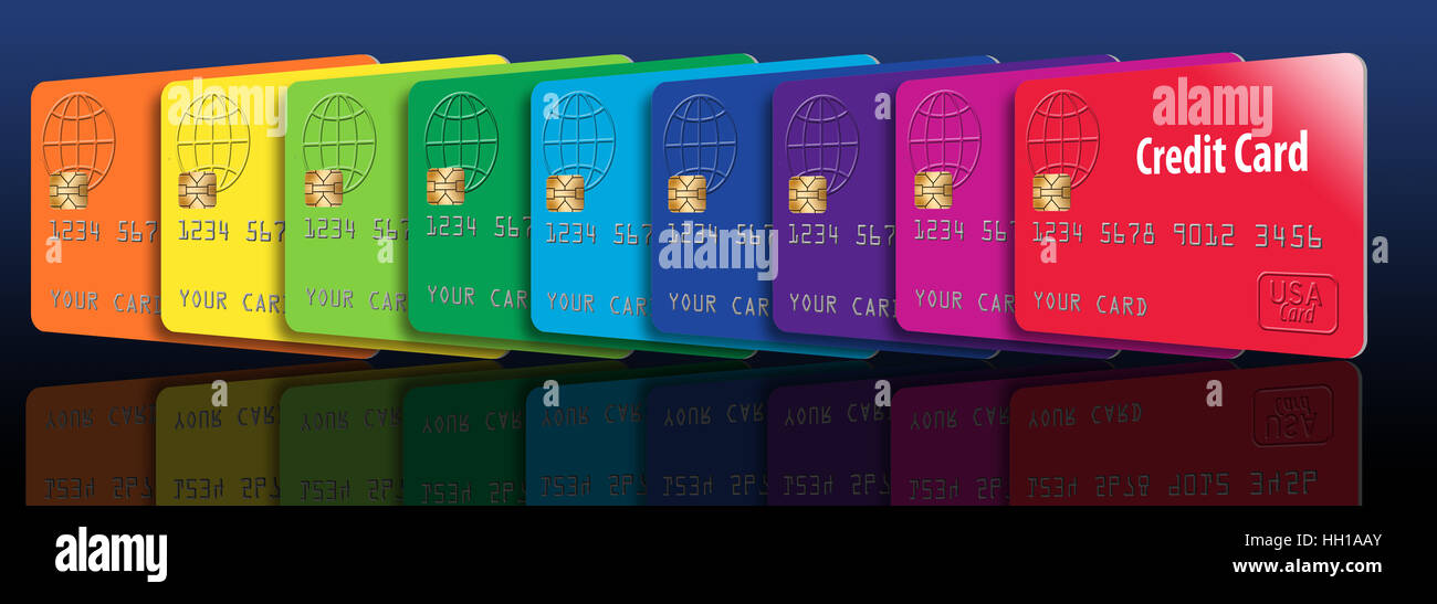 Credit cards in a spectrum of rainbow colors Stock Photo - Alamy