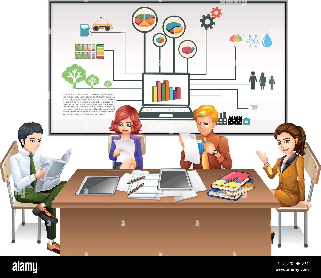 Business people working at desk illustration Stock Vector Image & Art ...
