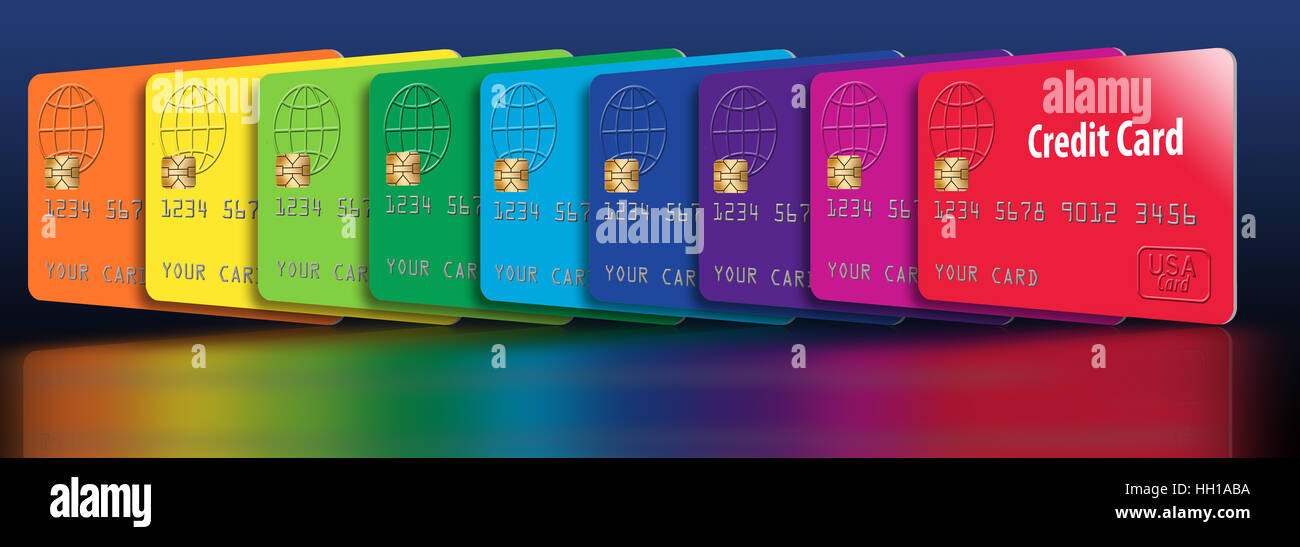 Credit cards in a spectrum of rainbow colors Stock Photo - Alamy