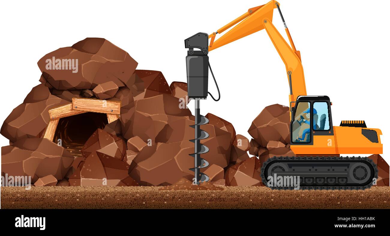 Drilling tractor working in the mine illustration Stock Vector Image ...