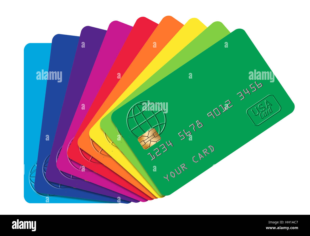 Credit cards in a spectrum of rainbow colors Stock Photo - Alamy