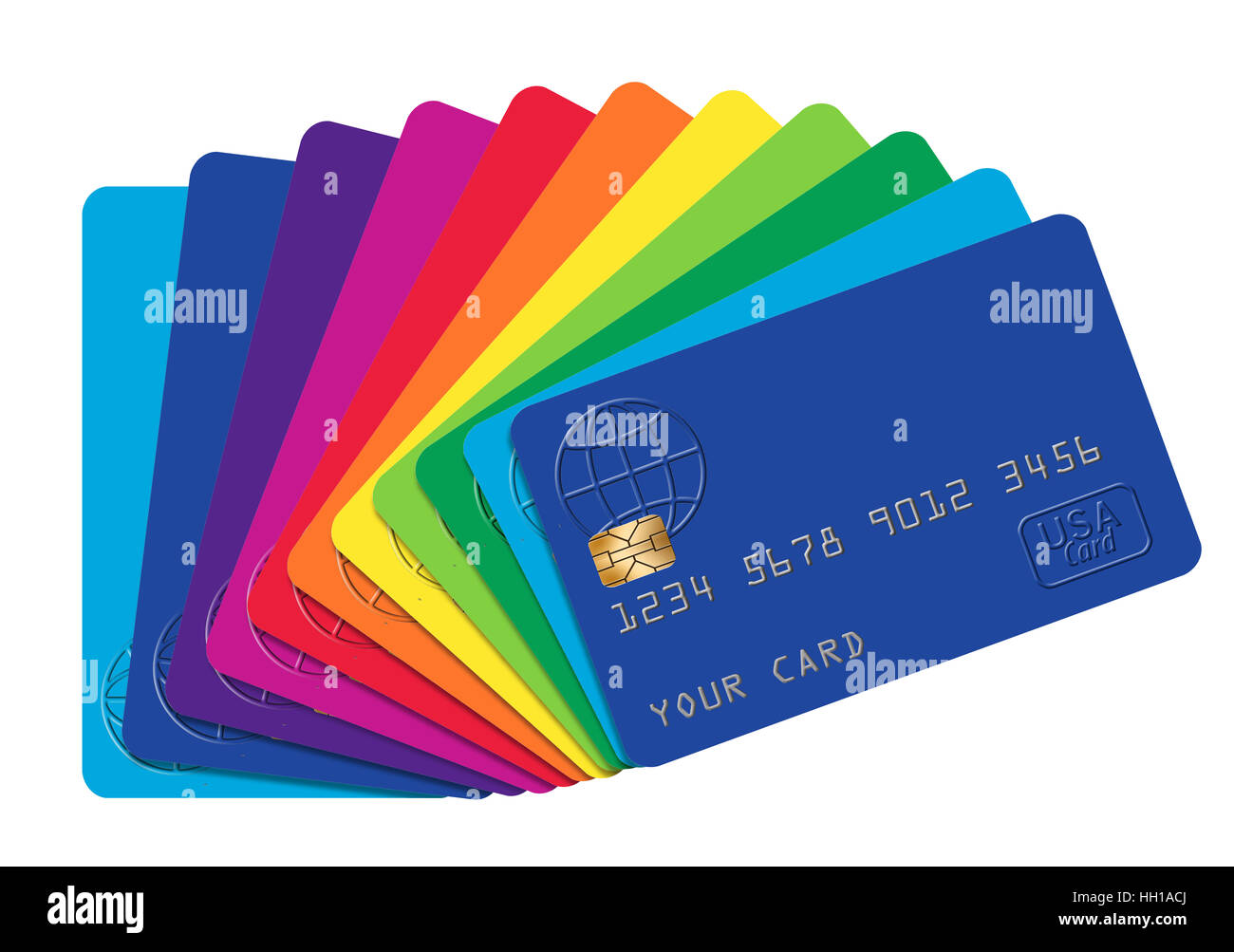 Credit cards in a spectrum of rainbow colors Stock Photo - Alamy