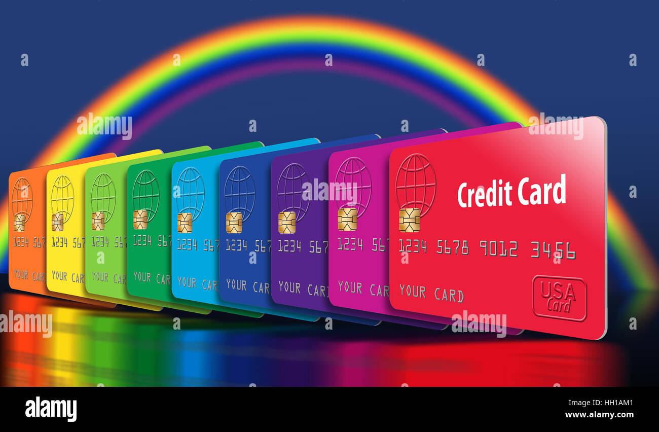 Credit cards in a spectrum of rainbow colors Stock Photo - Alamy