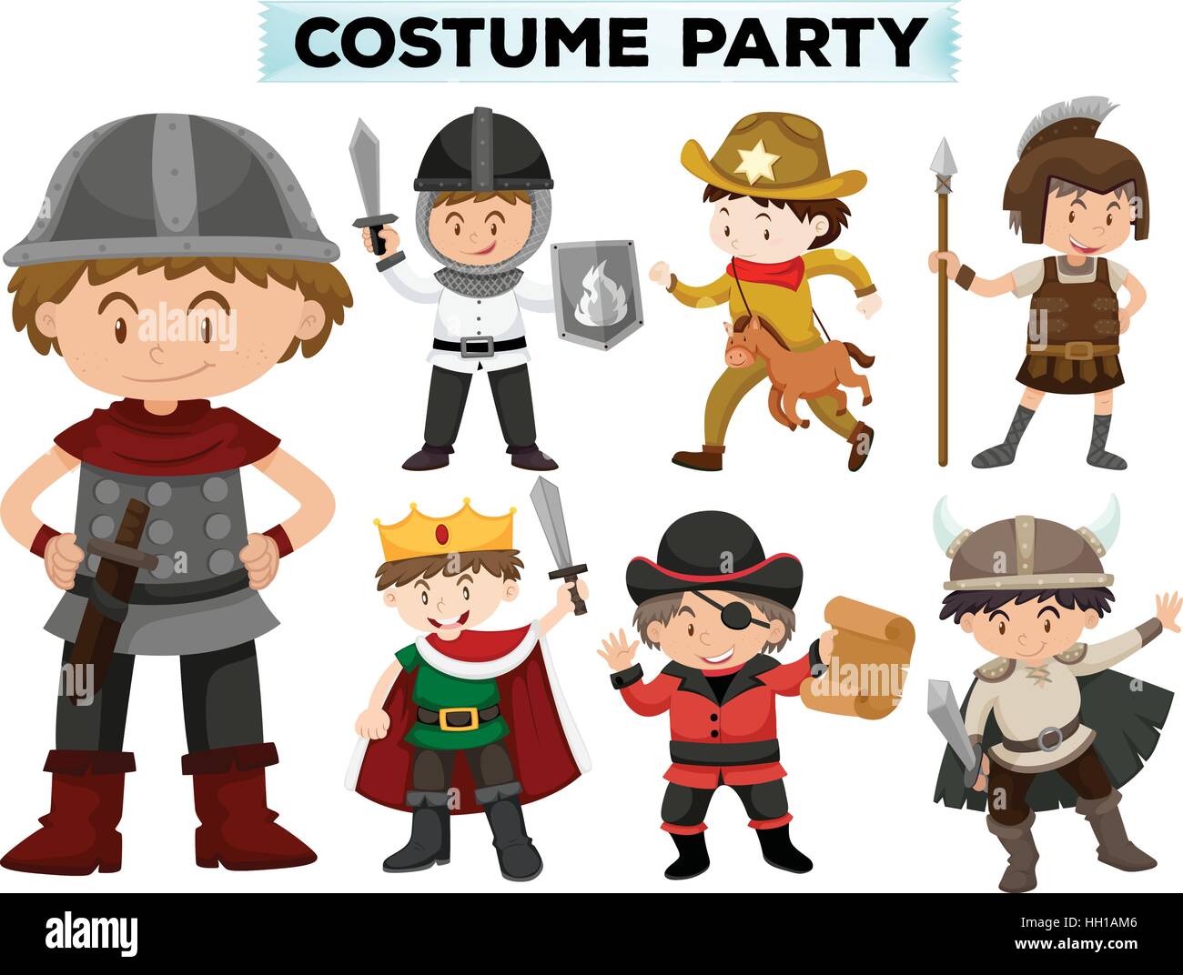 Costume party with boys in different costumes illustration Stock Vector ...