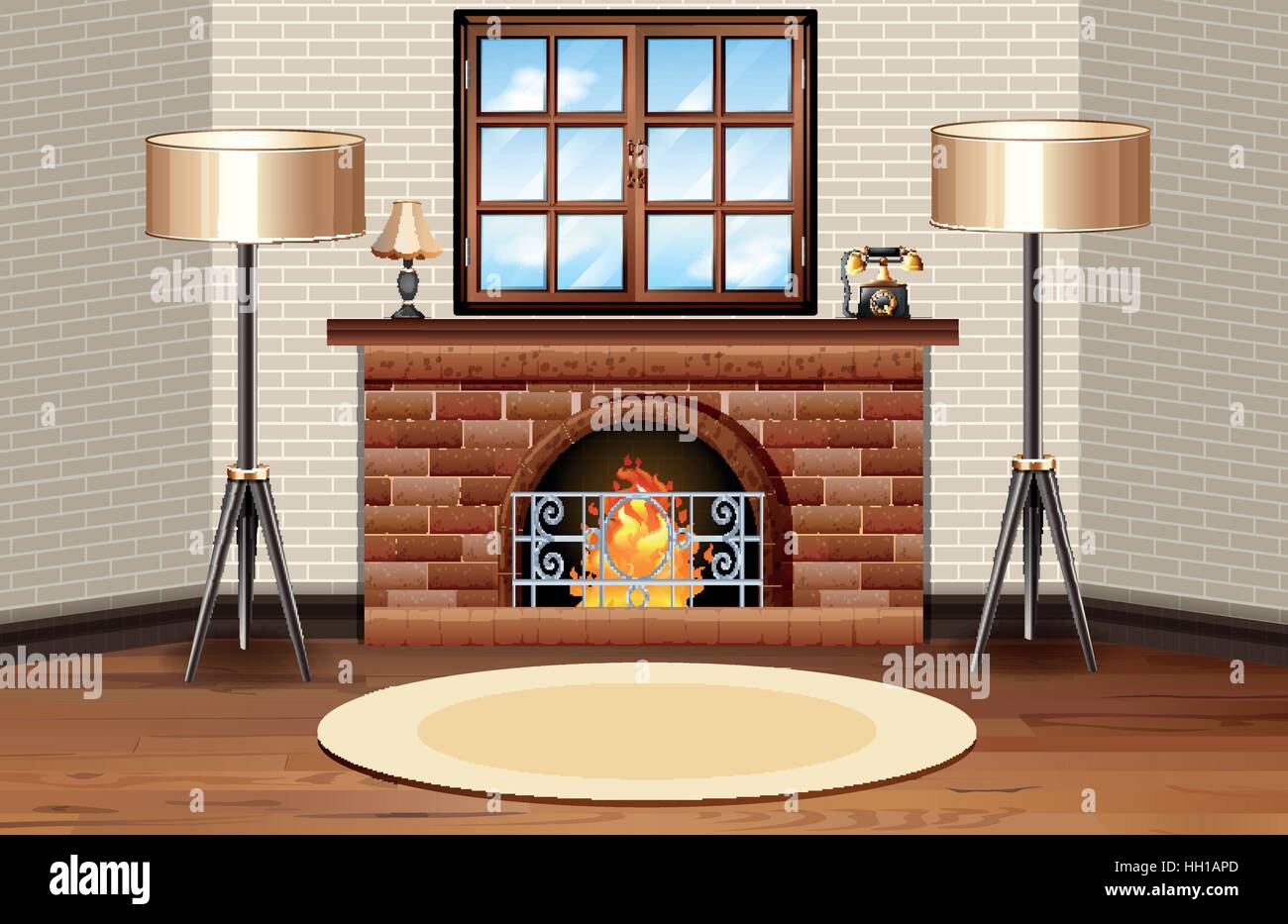 Scene drawing fireplace interior Stock Vector Images - Alamy