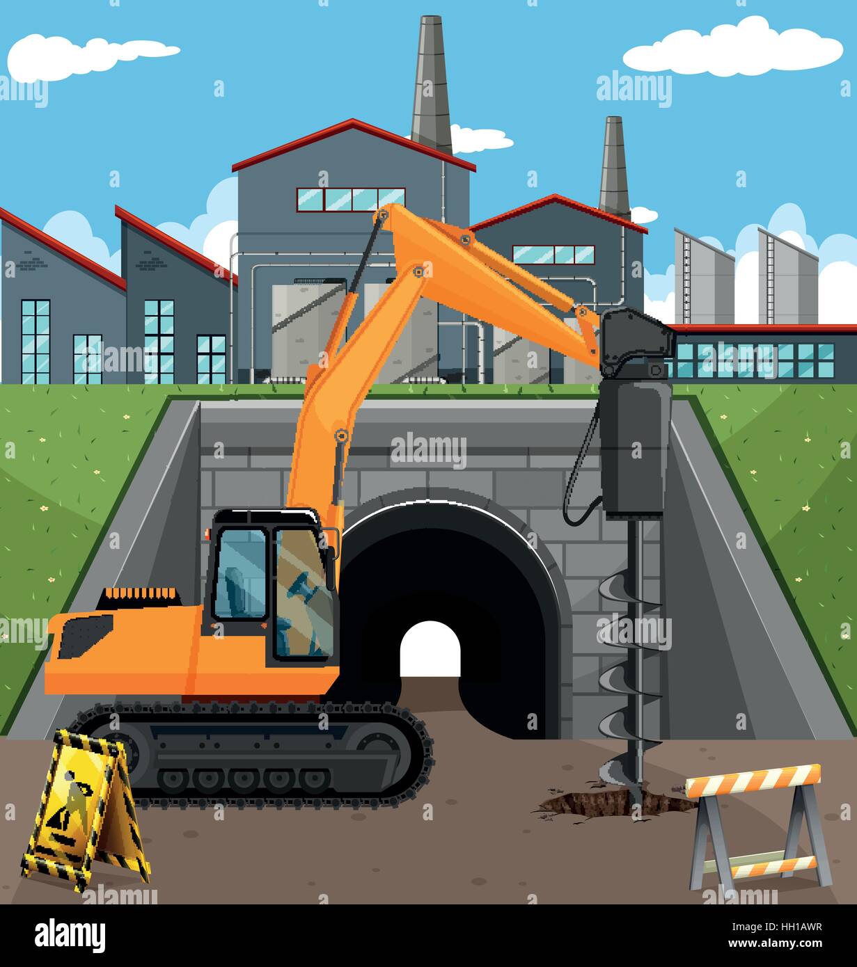 Road construction scene with driller illustration Stock Vector Image ...