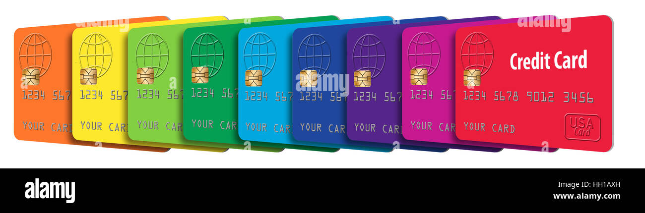 Credit cards in a spectrum of rainbow colors Stock Photo - Alamy
