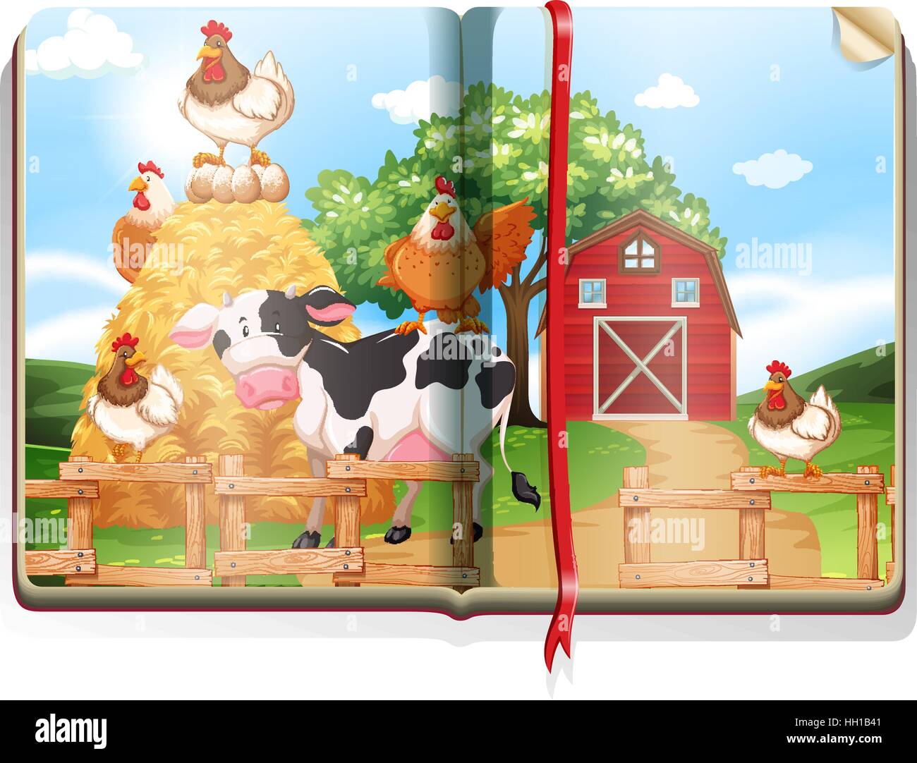 Book with farm scene full of animals illustration Stock Vector Image ...