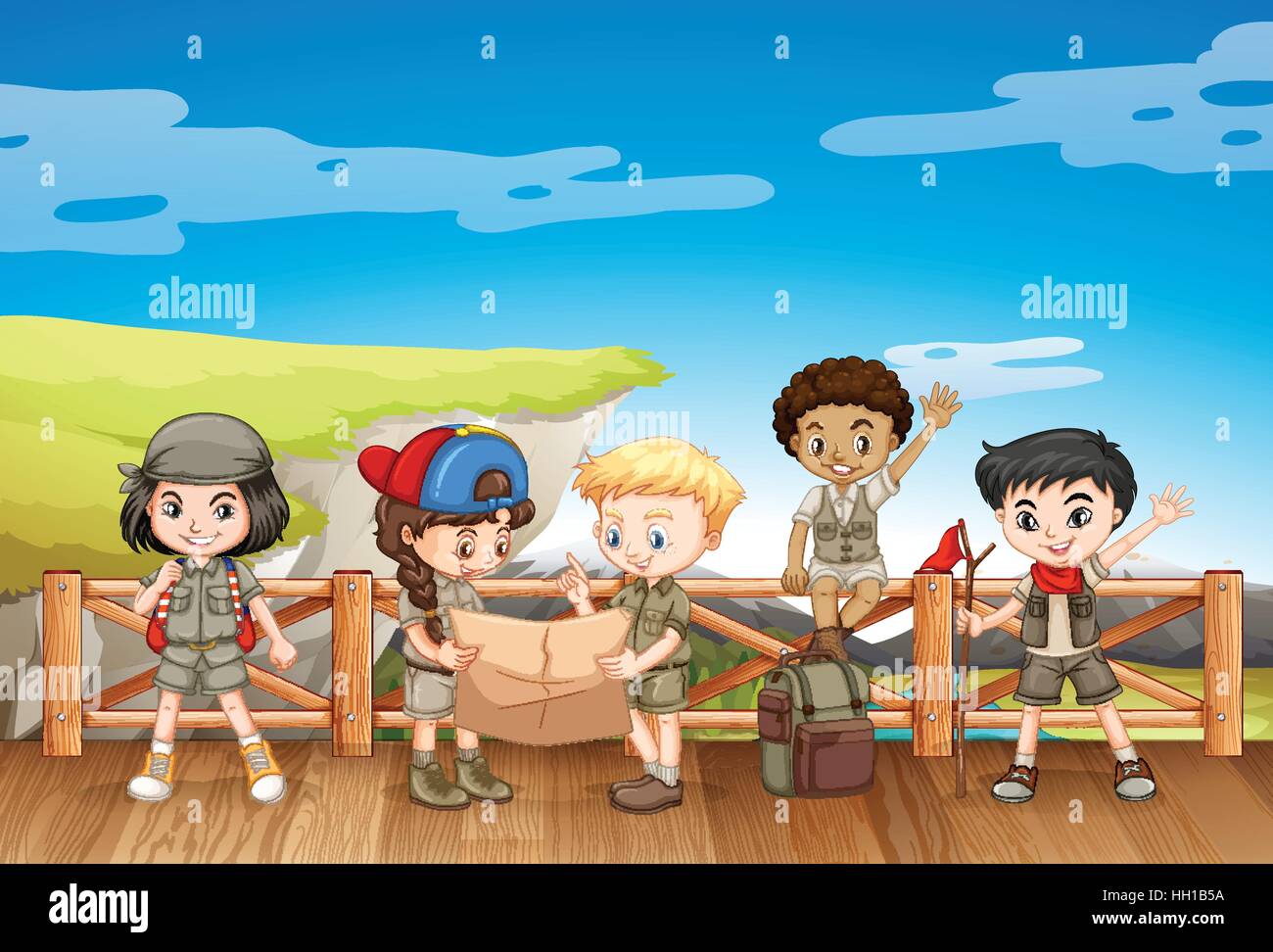 Kids in safari outfit reading map illustration Stock Vector Image & Art ...