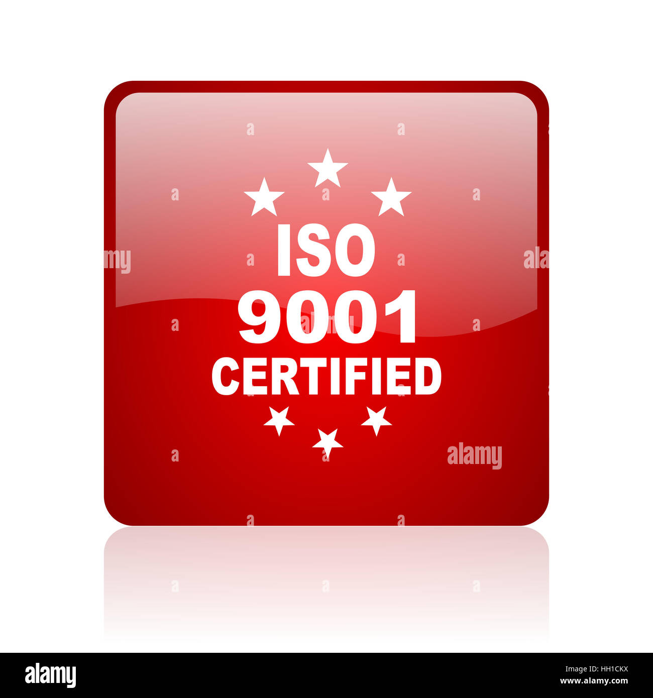 iso 9001 red square web glossy icon Stock Photo - Alamy