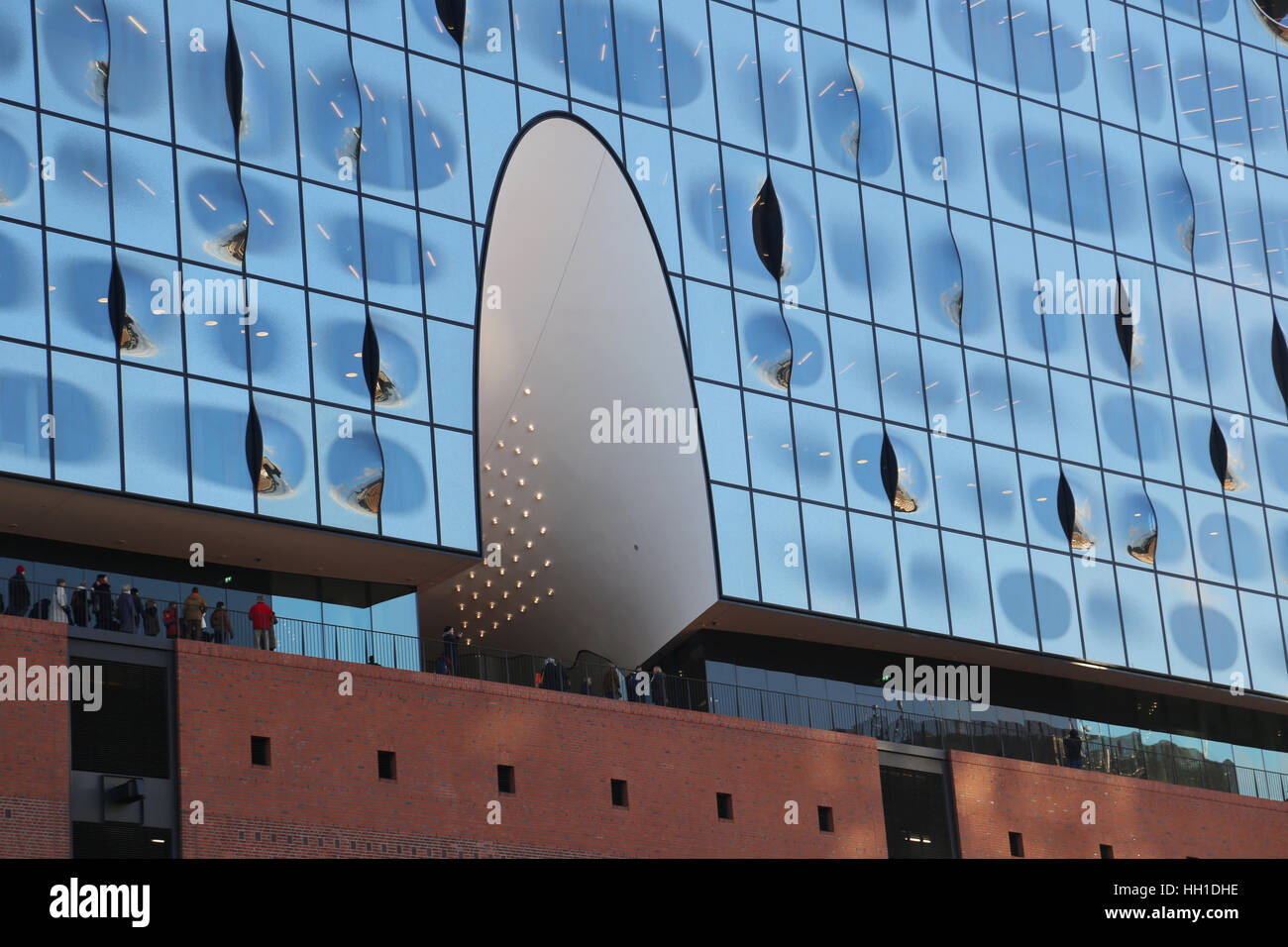 Glass façade of Elbphilharmonie, concert hall, HafenCity, Hamburg ...