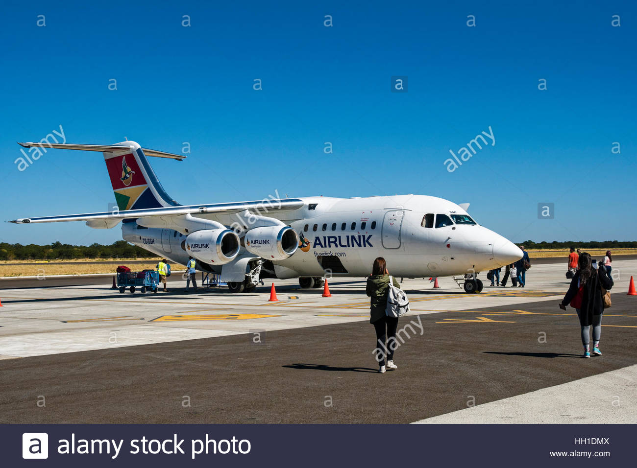 Passenger aircraft South African Airlink, jet plane, Kasane Airport ...