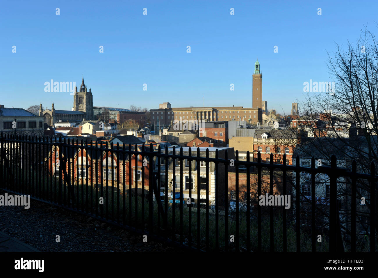 The city of Norwich, Norfolk, UK, view from Norwich Castle with a ...