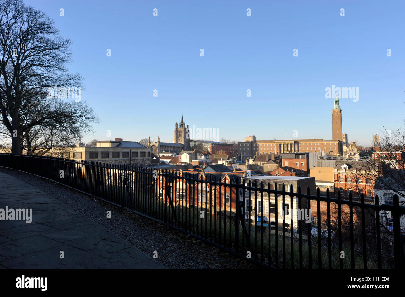 The city of Norwich, Norfolk, UK, view from Norwich Castle with a ...