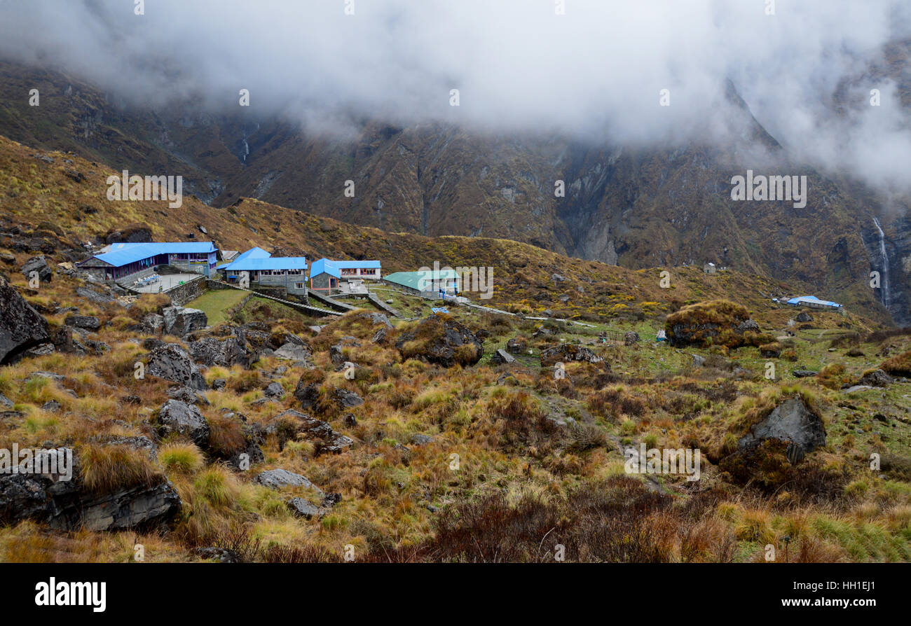 Machhapuchhre Base Camp (MBC) and the Modi Khola River Valley in the ...