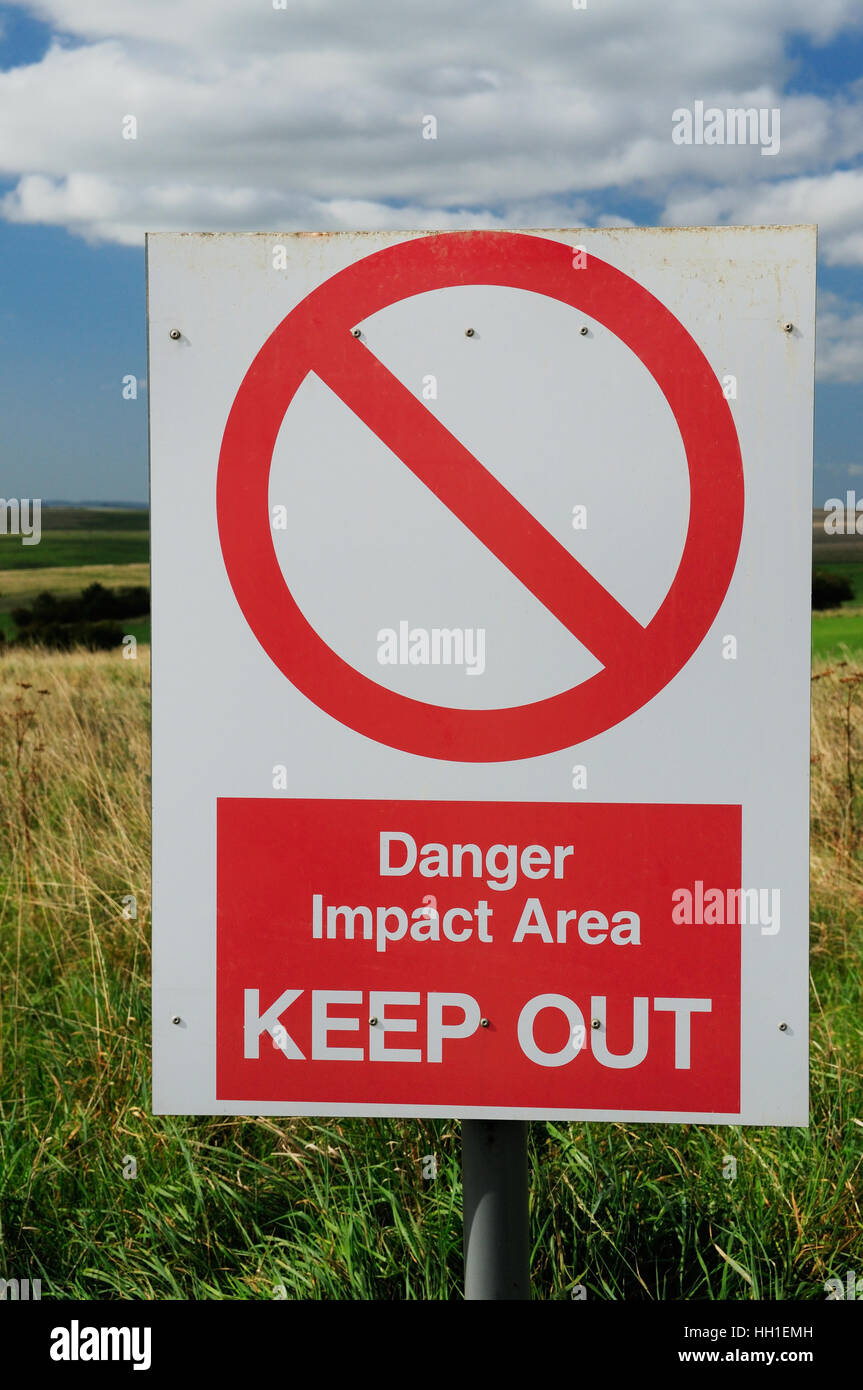 Warning sign in the military training area on Salisbury Plain Stock ...