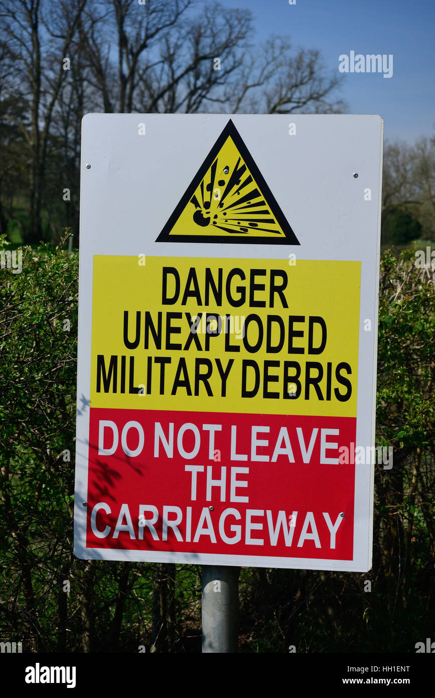 Warning sign in the military training area on Salisbury Plain Stock ...