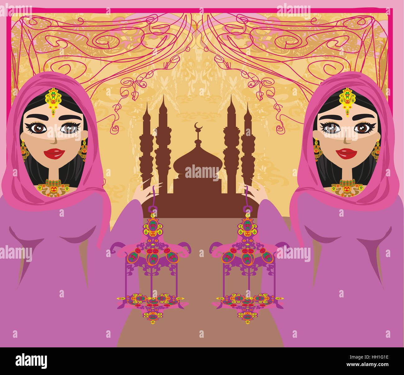 beautiful muslim women on mosque background Stock Photo - Alamy