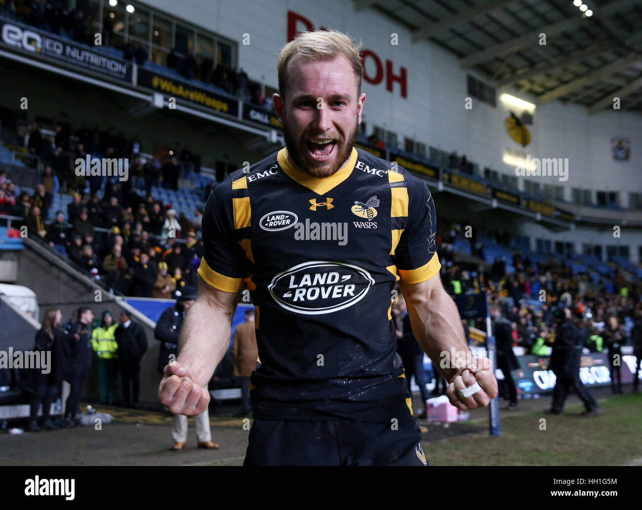 Wasps' Dan Robson celebrates after the final whistle during the ...