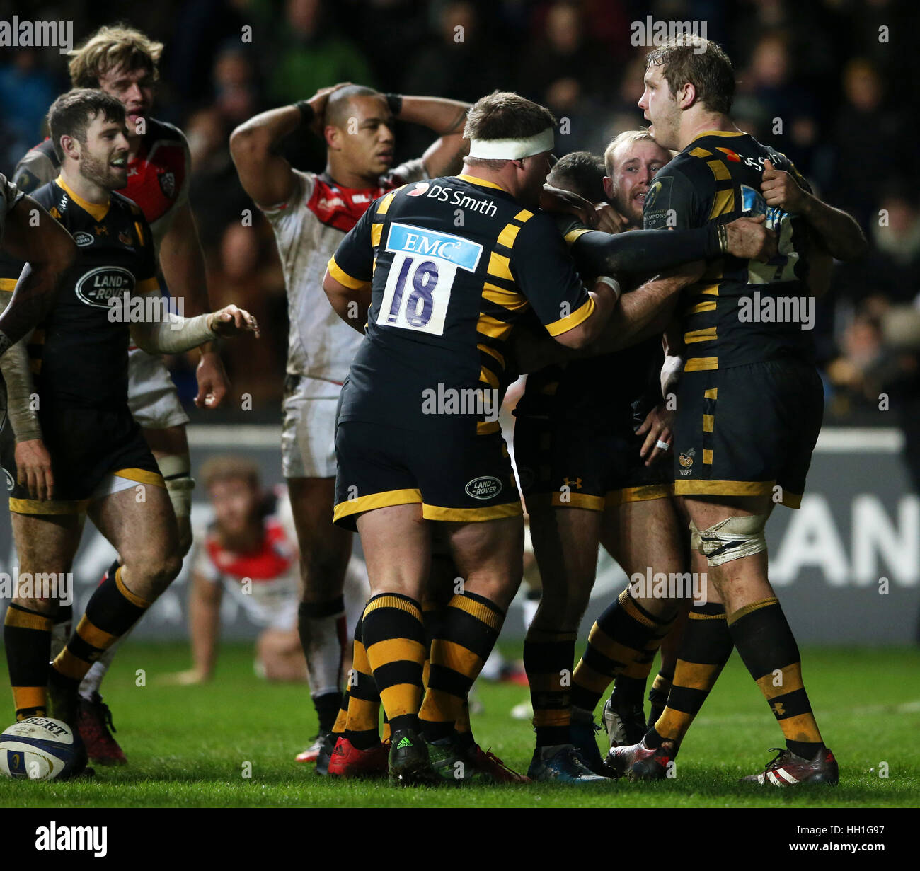 Wasps' Dan Robson celebrates after scoring their match winning try ...