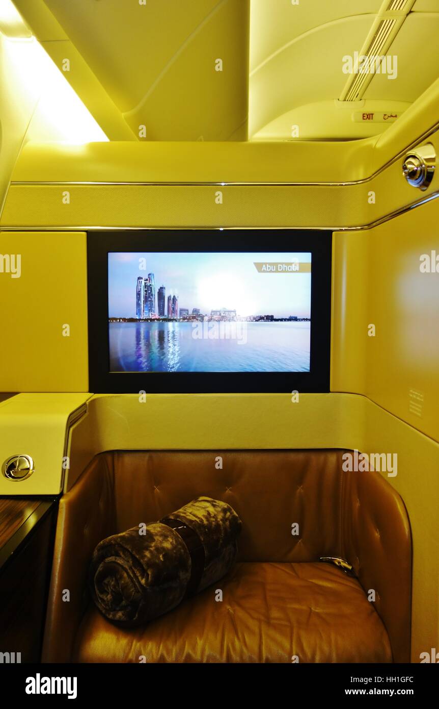 Inside the First Class cabin on a Boeing 777 from Etihad Airways (EY ...