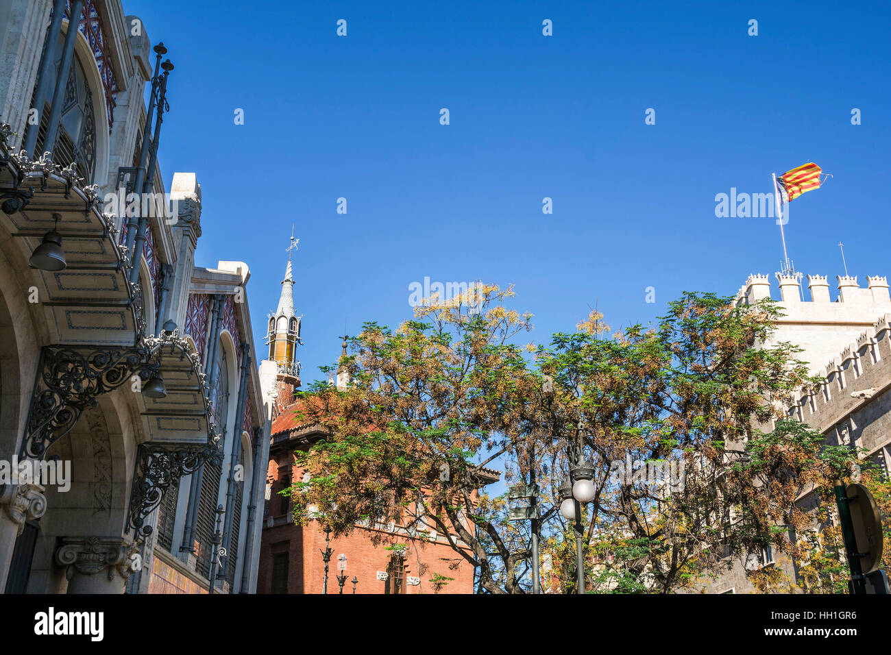 Autumn background with historical castle ,trees and blue sky ,in the ...