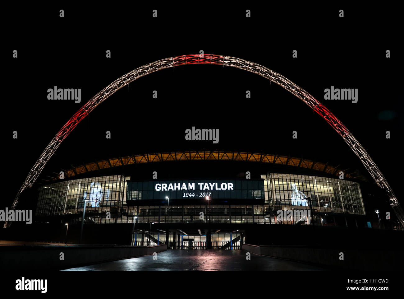 A tribute to Graham Taylor on the giant screen at Wembley Stadium ...