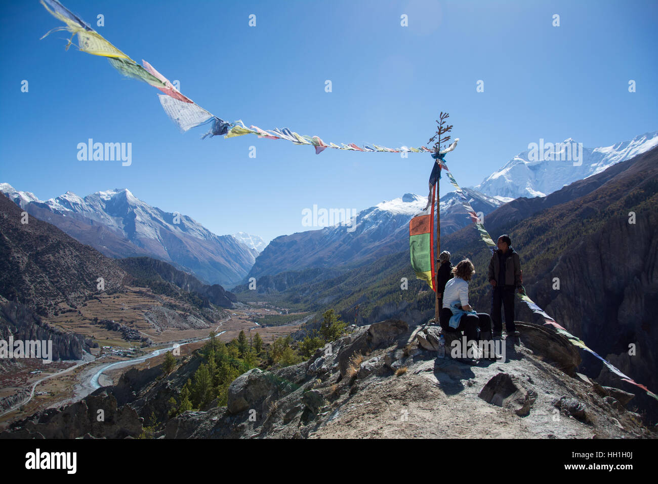 Manang valley in Nepal with view of Pisang peak and Annapurna massive ...