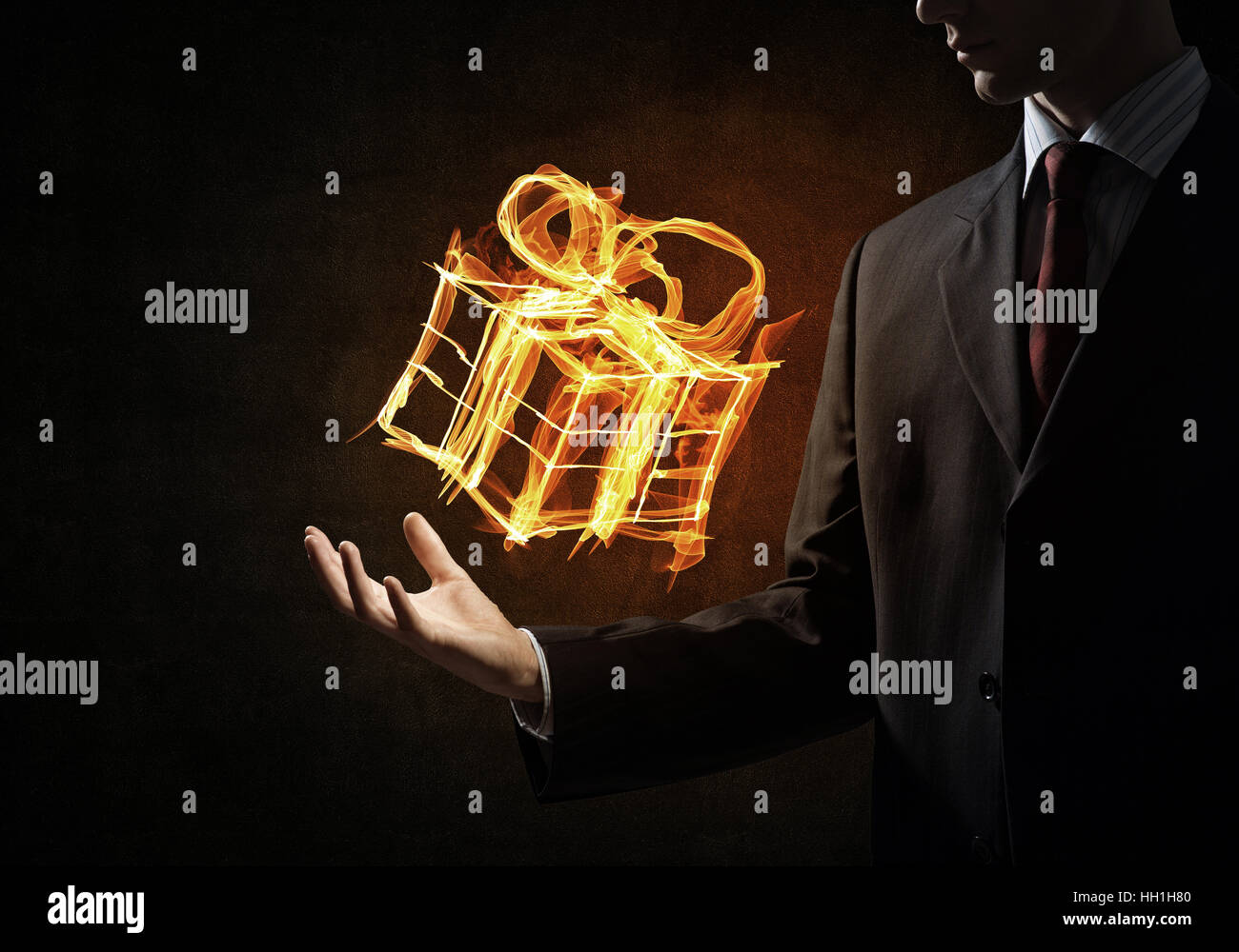 Fire gift box Stock Photo - Alamy