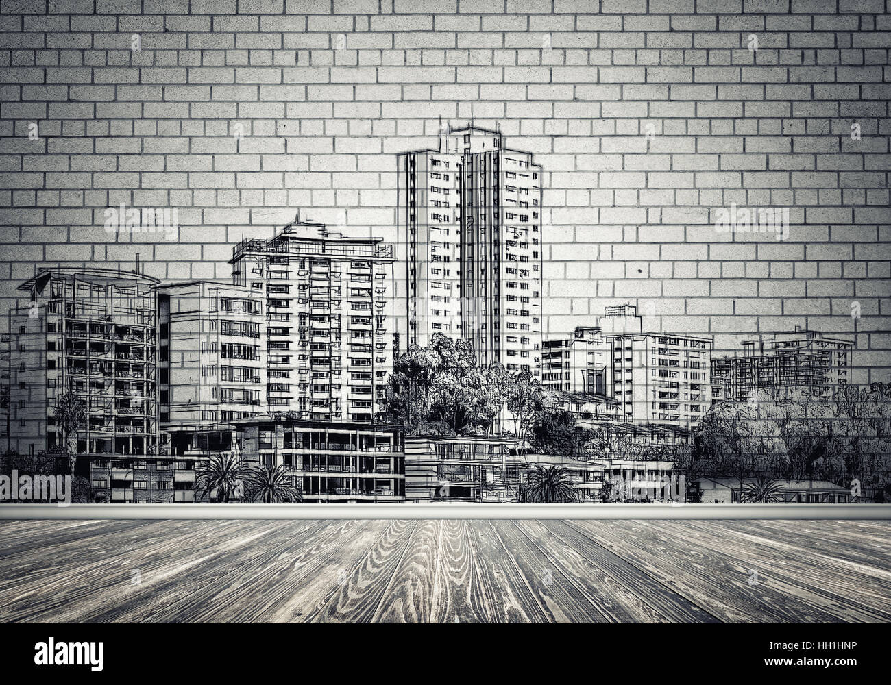 City design on wall Stock Photo - Alamy