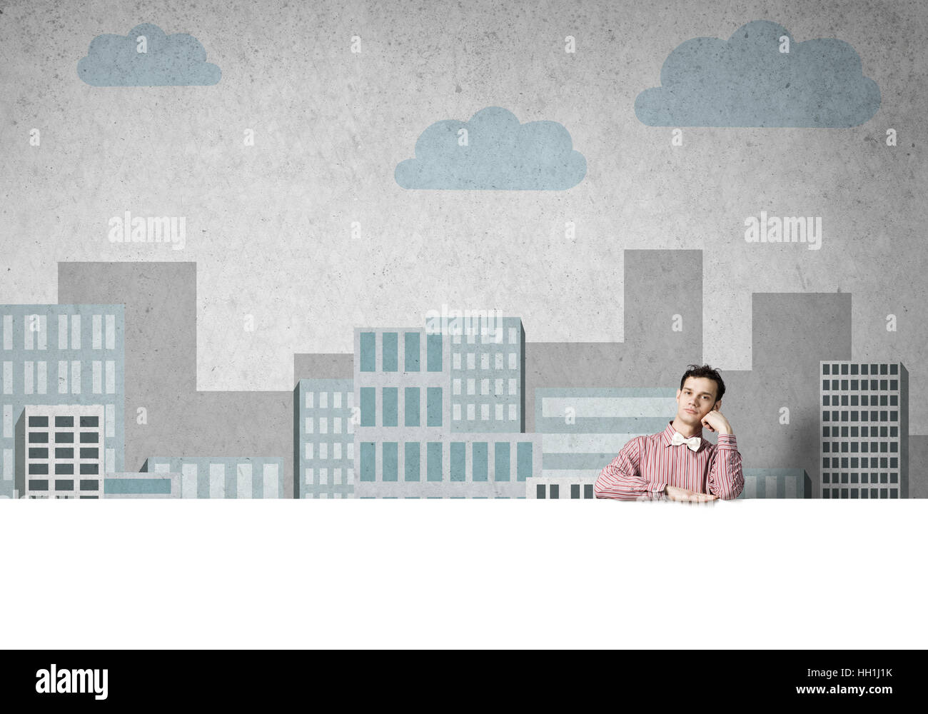 Bored man with banner Stock Photo - Alamy