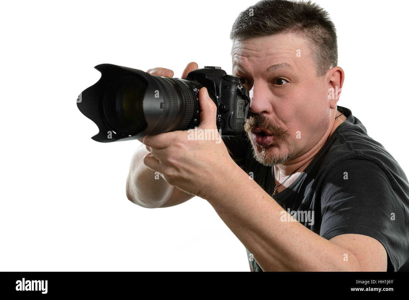 portrait photographer with a camera on an isolated background Stock ...