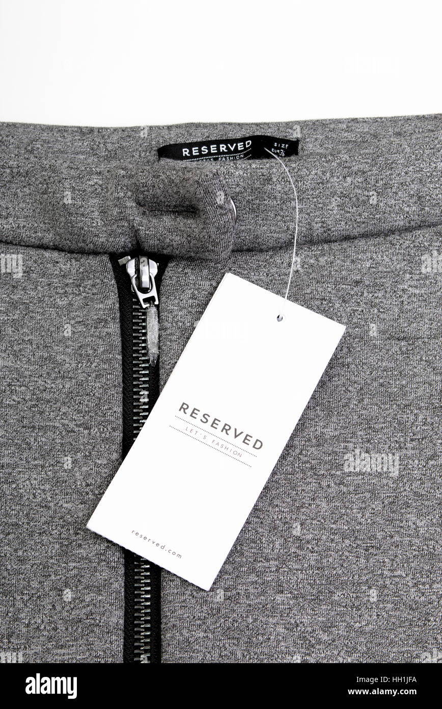 Price tag with the brand name - Reserved (Poland Stock Photo - Alamy