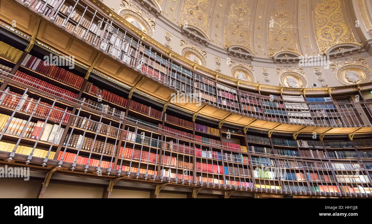 Paris France January 14th 2017 : Wall full of books in famous Labrouste ...