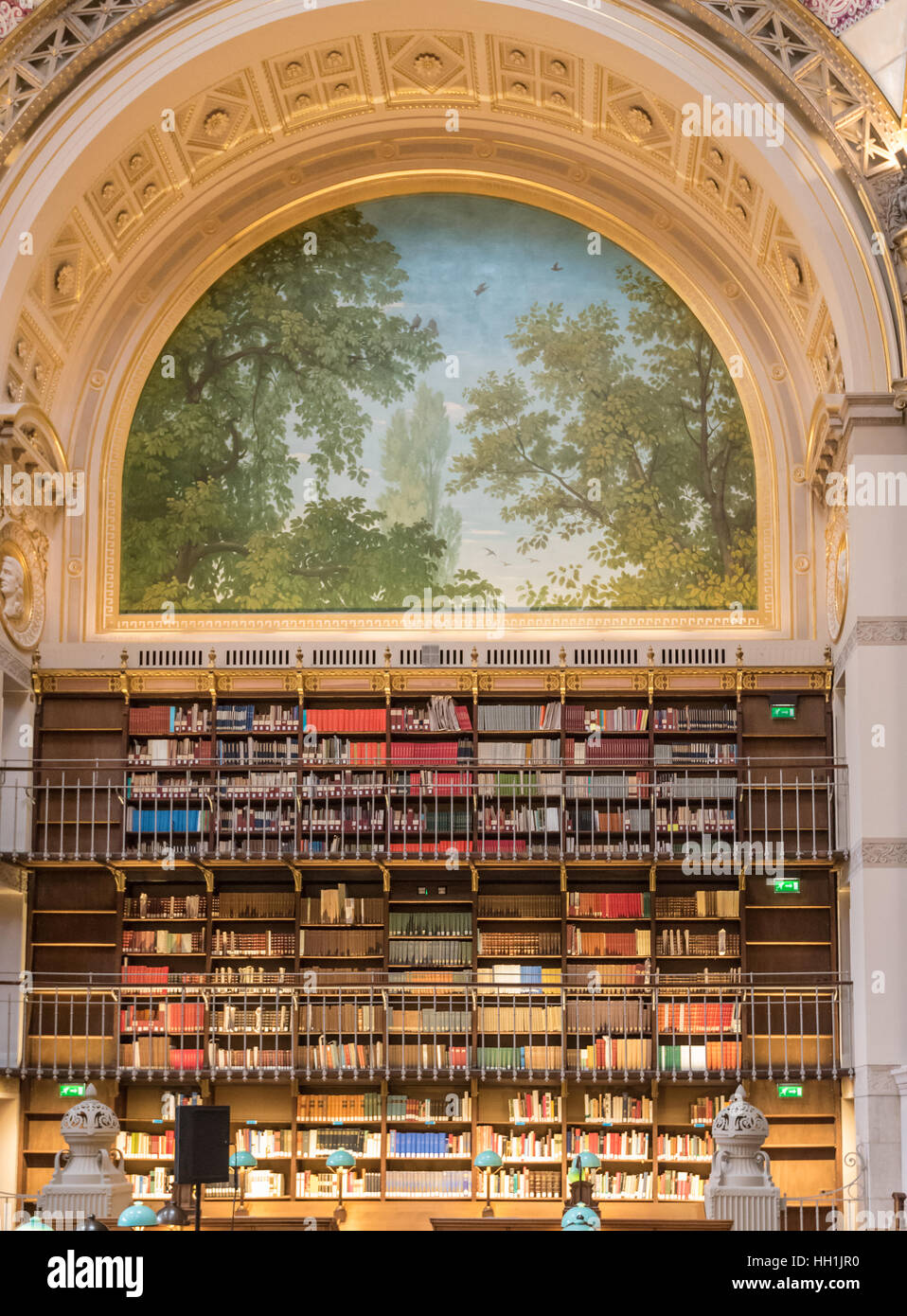 Paris France January 14th 2017 : Wall full of books in famous Labrouste ...